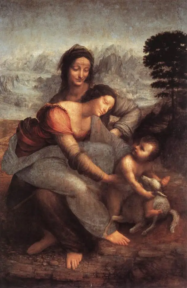 Santa Anna con María e o bebé Cristo. Leonardo da Vinci