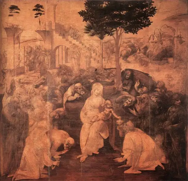 Adoración dos Reis Magos. Leonardo da Vinci