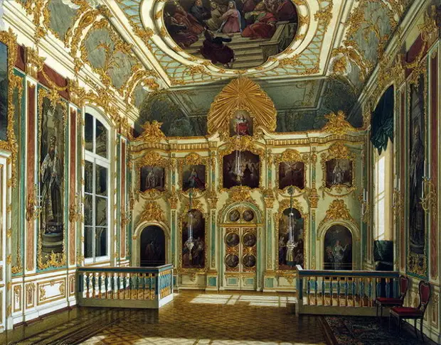 Ime ime ụlọ nke Winter Palace na Hermitage na watercolor nke EP Hau dere.