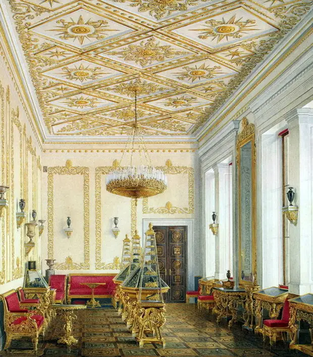 Ime ime ụlọ nke Winter Palace na Hermitage na watercolor nke EP Hau dere.