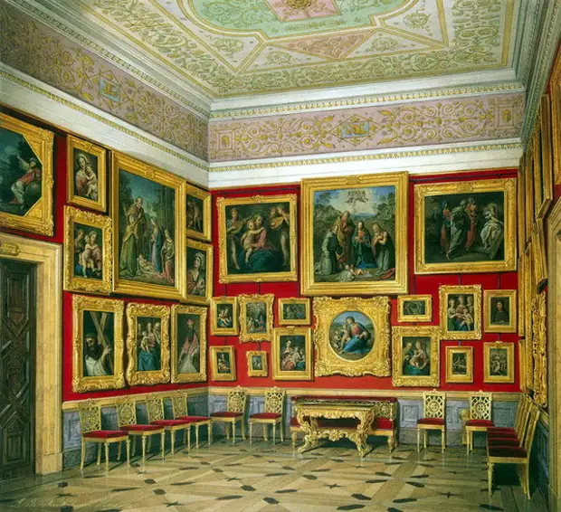 Ime ime ụlọ nke Winter Palace na Hermitage na watercolor nke EP Hau dere.