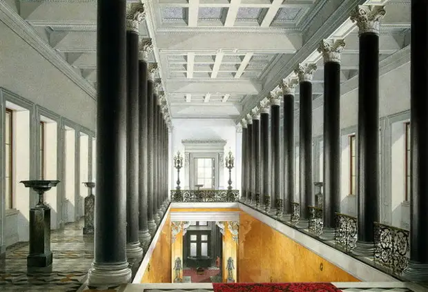 Les intérieurs du Palais d'Hiver et de l'Ermitage à l'aquarelle d'E.P. Hau.