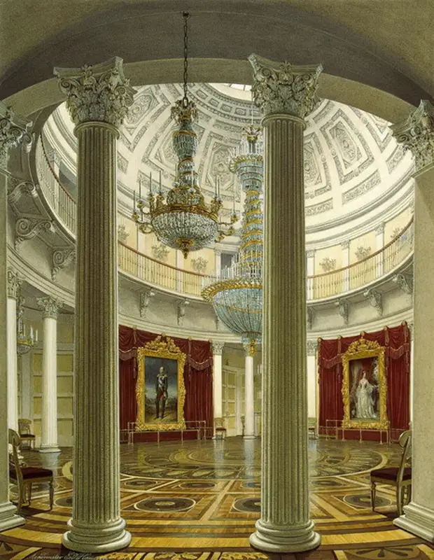 Ime ime ụlọ nke Winter Palace na Hermitage na watercolor nke EP Hau dere.