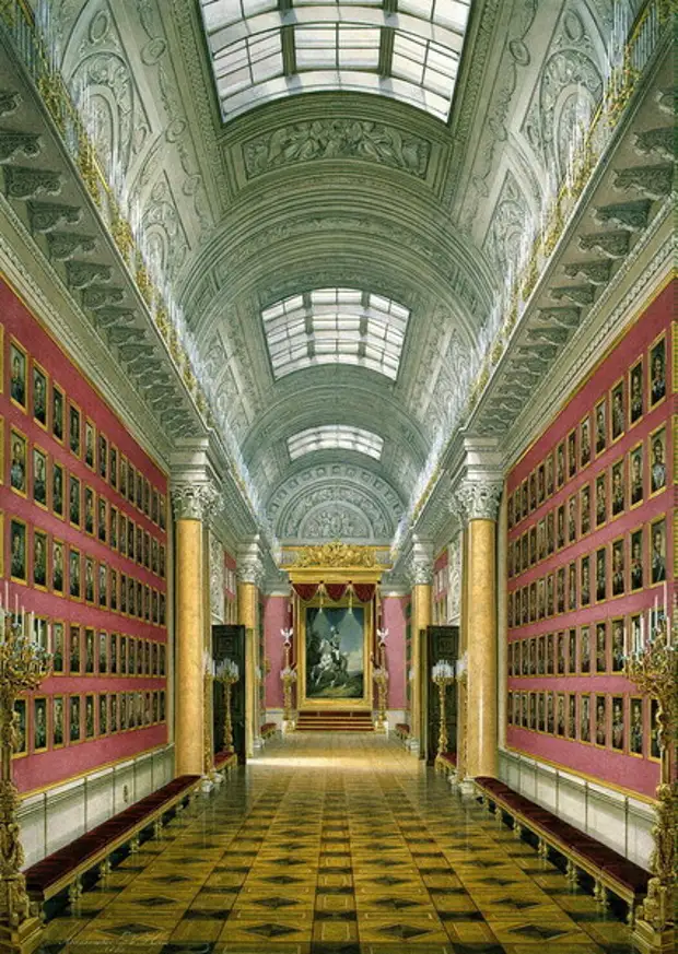 Les intérieurs du Palais d'Hiver et de l'Ermitage à l'aquarelle d'E.P. Hau.