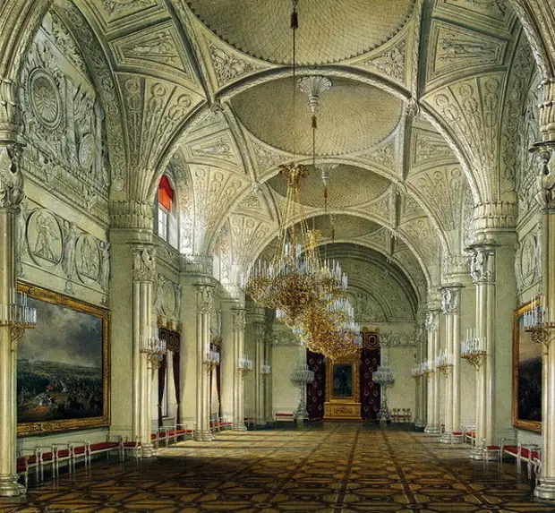 Izinto zangaphakathi ze-Winter Palace ne-Hermitage kuma-watercolor ngu-E.P Hau.