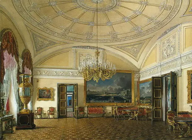 Ime ime ụlọ nke Winter Palace na Hermitage na watercolor nke EP Hau dere.