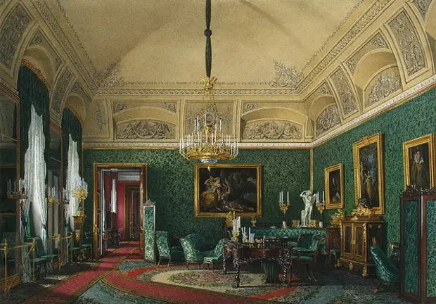 Ime ime ụlọ nke Winter Palace na Hermitage na watercolor nke EP Hau dere.