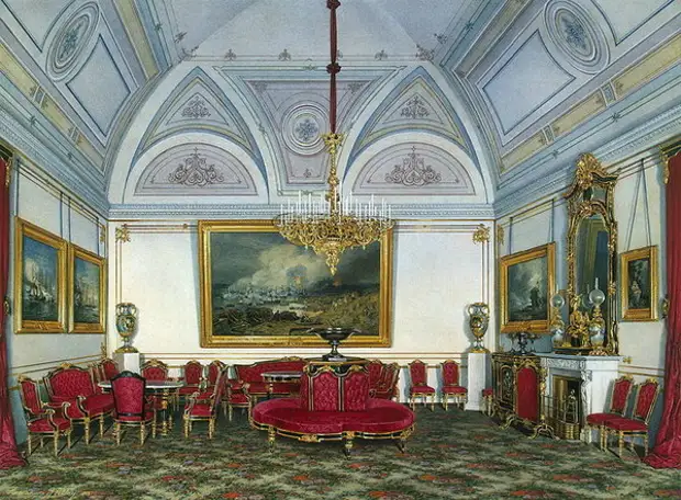 Ime ime ụlọ nke Winter Palace na Hermitage na watercolor nke EP Hau dere.