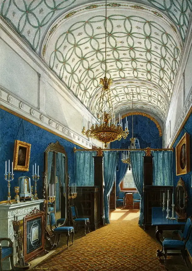 Ime ime ụlọ nke Winter Palace na Hermitage na watercolor nke EP Hau dere.