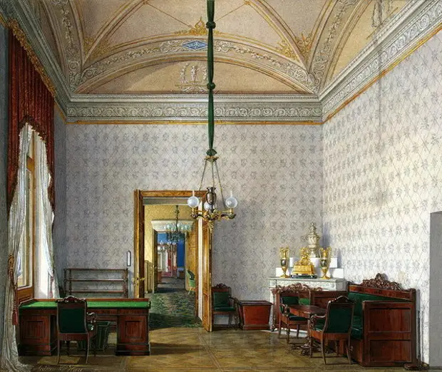 Ime ime ụlọ nke Winter Palace na Hermitage na watercolor nke EP Hau dere.