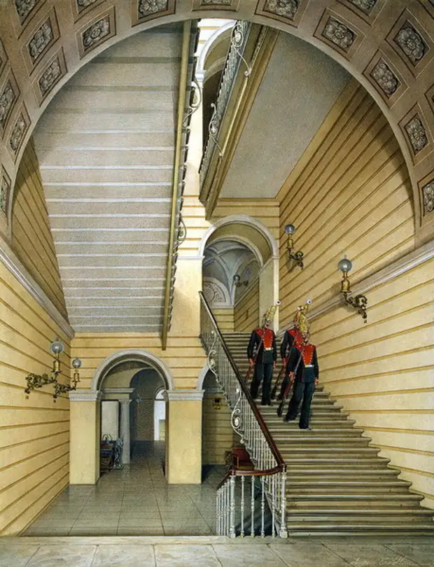 D'Interieuren vum Wanterpalais an der Eremitage a Aquarelle vum E.P. Hau.