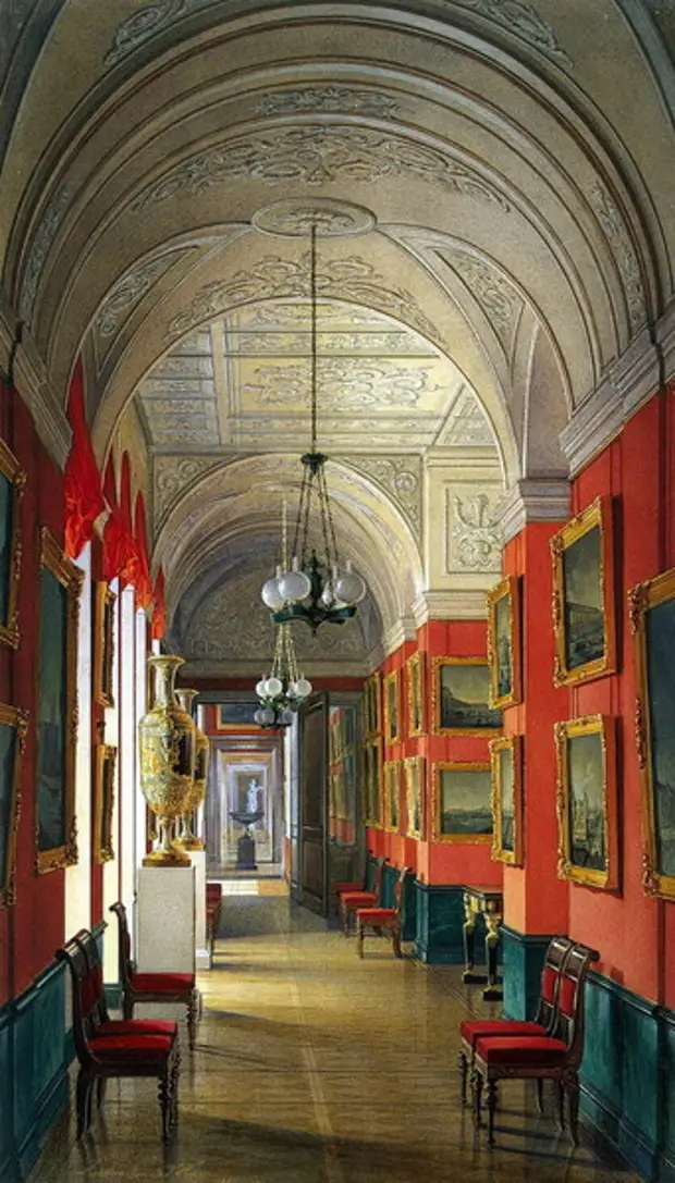 Ime ime ụlọ nke Winter Palace na Hermitage na watercolor nke EP Hau dere.