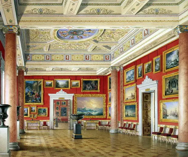 Ime ime ụlọ nke Winter Palace na Hermitage na watercolor nke EP Hau dere.