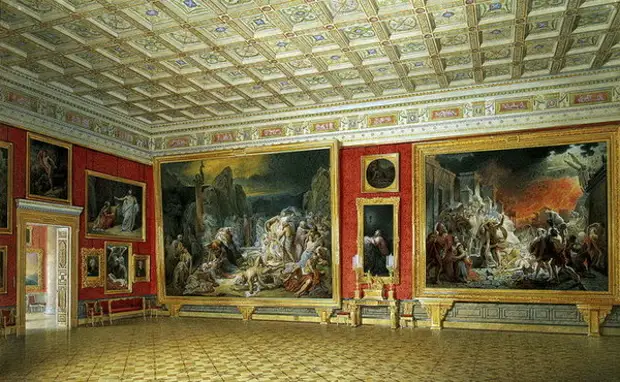 D'Interieuren vum Wanterpalais an der Eremitage a Aquarelle vum E.P. Hau.