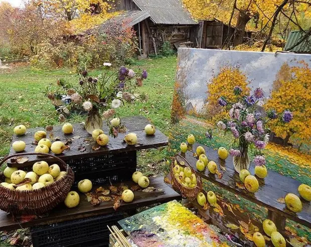 Мастак Алена Бархаткова. Восень кацілася, як жоўтае яблык ...