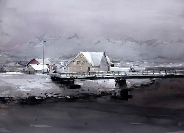 Watercolors na Torgeir Schjölberg - Norway ni baridi na nzuri