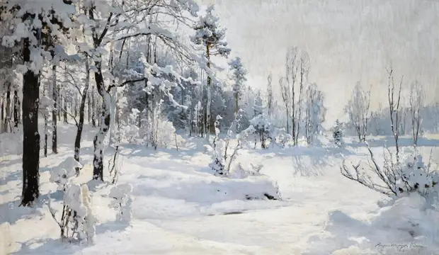 Andrey Shilder. Zimní krajina. 1918. Olej na plátně. 62 x 105 cm. Soukromá sbírka