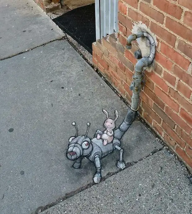 El artista crea personajes divertidos en las calles.