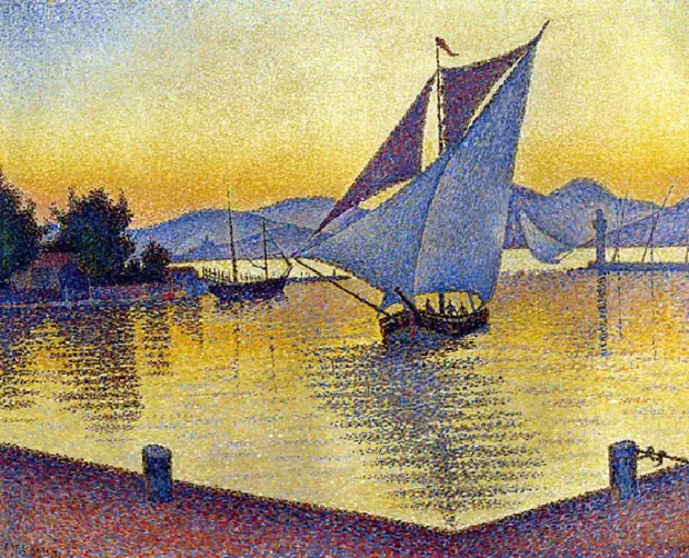 Haveno ĉe sunsubiro, Saint-Tropez, 1892. Aŭtoro: Paul Signac.