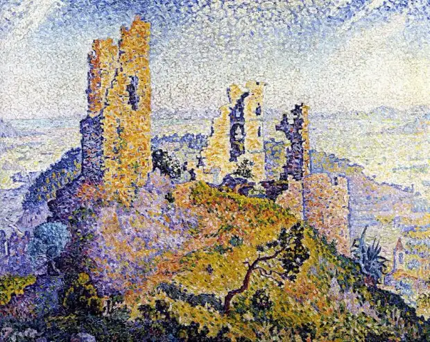 Ruinoj de Grimaud, 1899. Aŭtoro: Paul Signac.