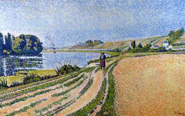 Erblay, Riverbank, 1889. Mongoli: Paul Signac.