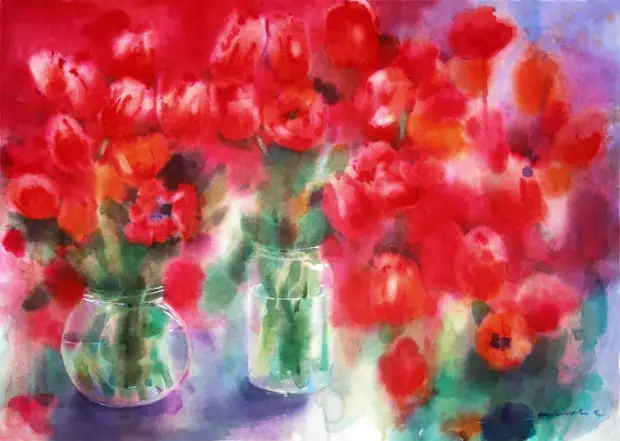 The watercolor garden on the other side of reality ... Artist Elena Drobysheva