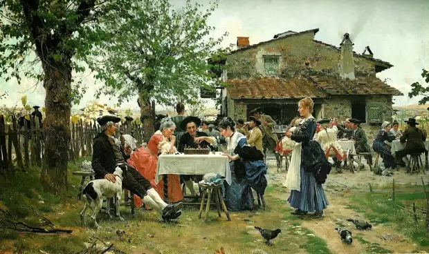 Liefde kijkt en triomfeert ... Italiaanse kunstenaar Raffaello Sorbi (1844 - 1931)