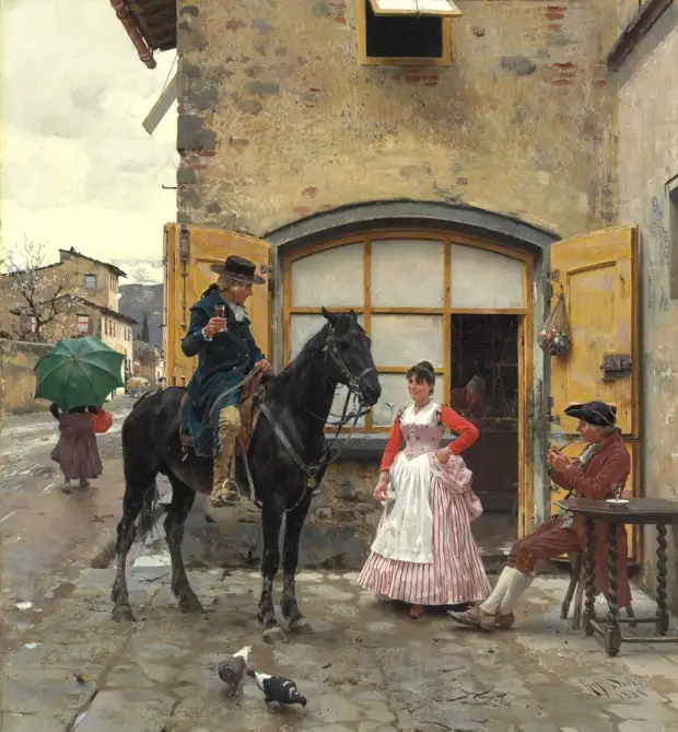 Kjærlighet ser ut og seirer ... Italiensk kunstner Raffaello Sorbi (1844 - 1931)