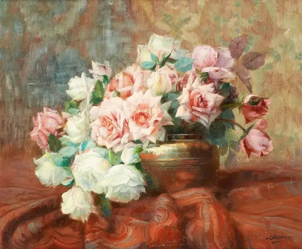 Kunstner Julien Stappers (1875 - 1960). Prakt av blomster