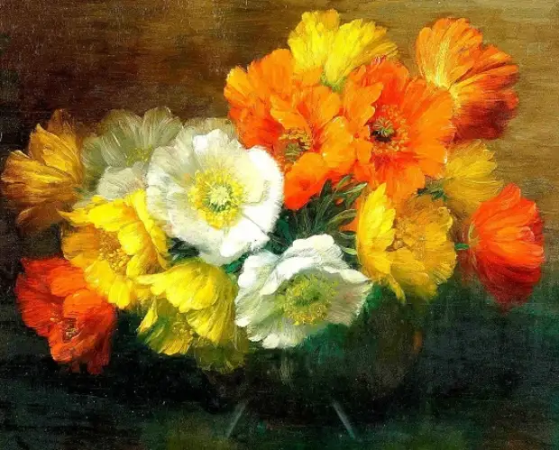 Kunstner Julien Stappers (1875 - 1960). Prakt av blomster