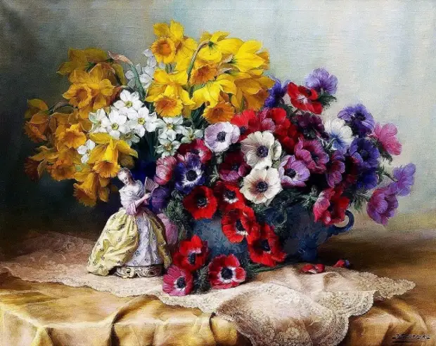 Artiste Julien Stappers (1875 - 1960). Splendeur des fleurs