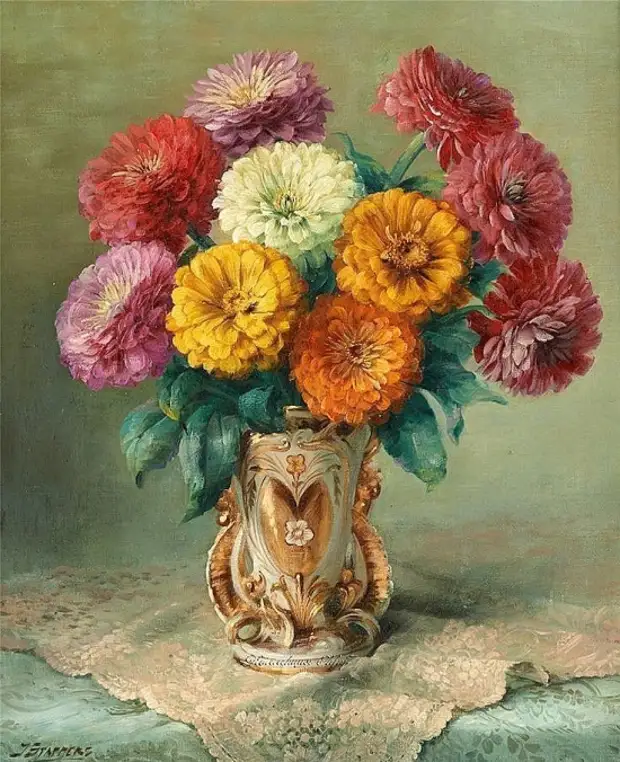 Artiste Julien Stappers (1875 - 1960). Splendeur des fleurs