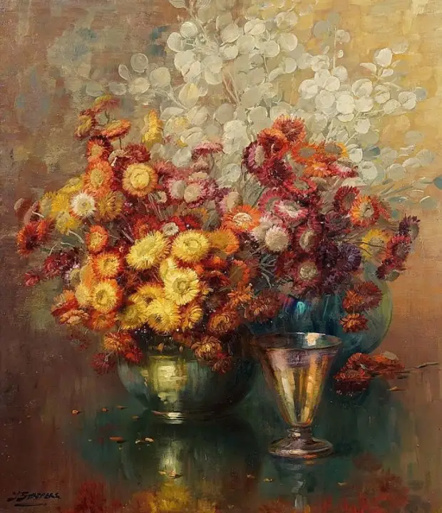 Kunstner Julien Stappers (1875 - 1960). Prakt av blomster