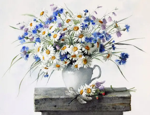 Aquarellen van de kunstenaar Bazanova Elena. Hoe de bloemen bloeien