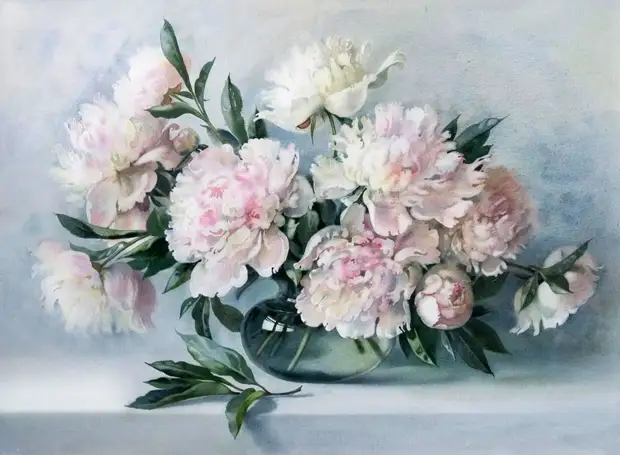 Aquarellen van de kunstenaar Bazanova Elena. Hoe de bloemen bloeien