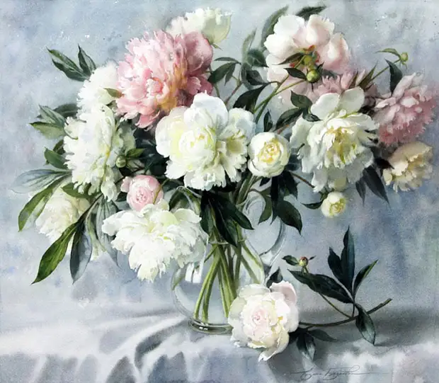 Aquarellen van de kunstenaar Bazanova Elena. Hoe de bloemen bloeien