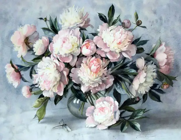 Aquarellen van de kunstenaar Bazanova Elena. Hoe de bloemen bloeien