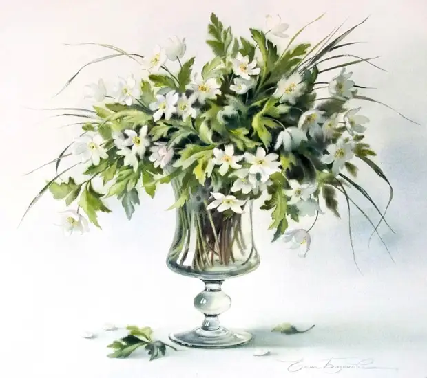 Aquarellen van de kunstenaar Bazanova Elena. Hoe de bloemen bloeien