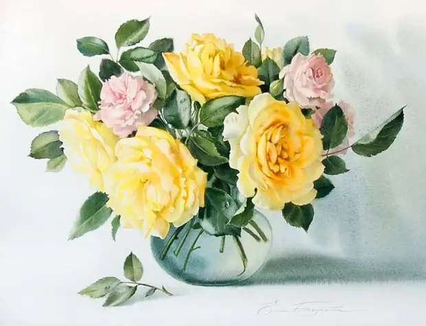 Aquarellen van de kunstenaar Bazanova Elena. Hoe de bloemen bloeien