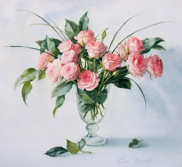 Aquarellen van de kunstenaar Bazanova Elena. Hoe de bloemen bloeien