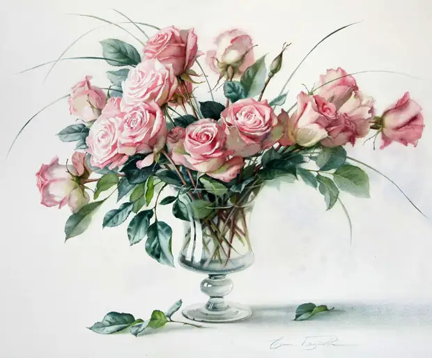 Aquarellen van de kunstenaar Bazanova Elena. Hoe de bloemen bloeien