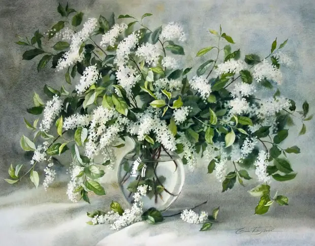 Aquarellen van de kunstenaar Bazanova Elena. Hoe de bloemen bloeien