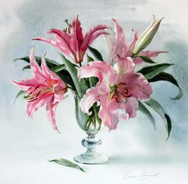 Aquarellen van de kunstenaar Bazanova Elena. Hoe de bloemen bloeien