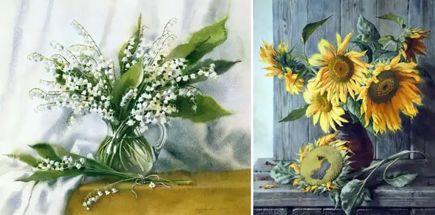 Aquarellen van de kunstenaar Bazanova Elena. Hoe de bloemen bloeien