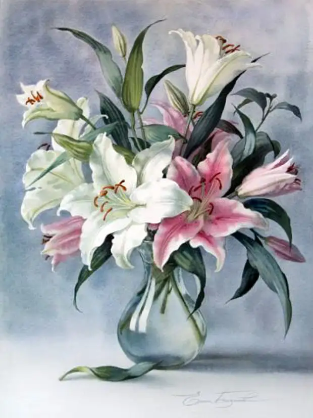 Aquarellen van de kunstenaar Bazanova Elena. Hoe de bloemen bloeien