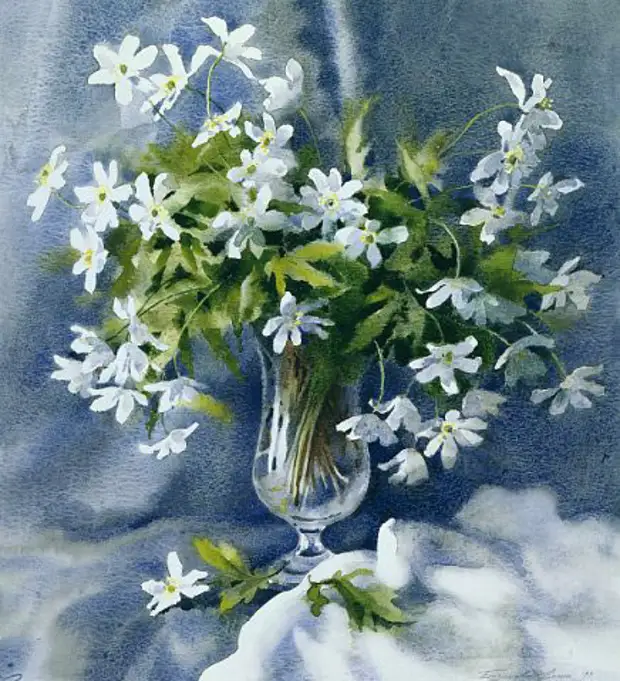 Aquarellen van de kunstenaar Bazanova Elena. Hoe de bloemen bloeien