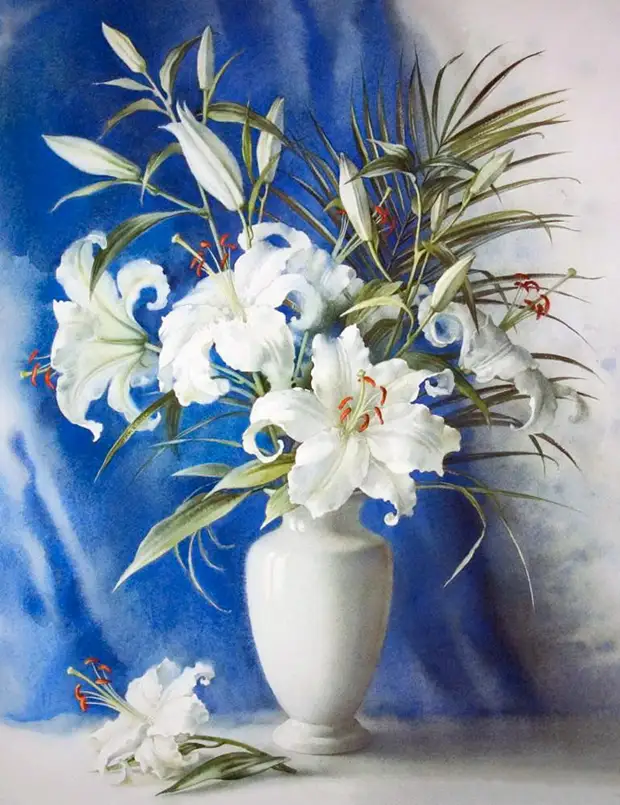 Aquarellen van de kunstenaar Bazanova Elena. Hoe de bloemen bloeien