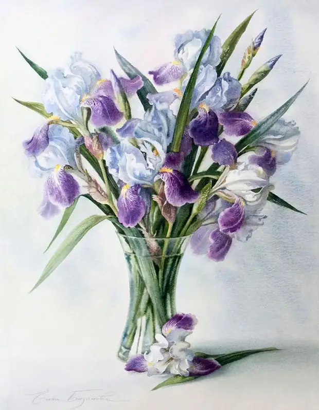 Aquarellen van de kunstenaar Bazanova Elena. Hoe de bloemen bloeien