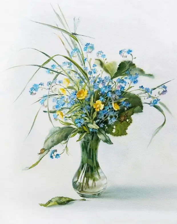 Aquarellen van de kunstenaar Bazanova Elena. Hoe de bloemen bloeien