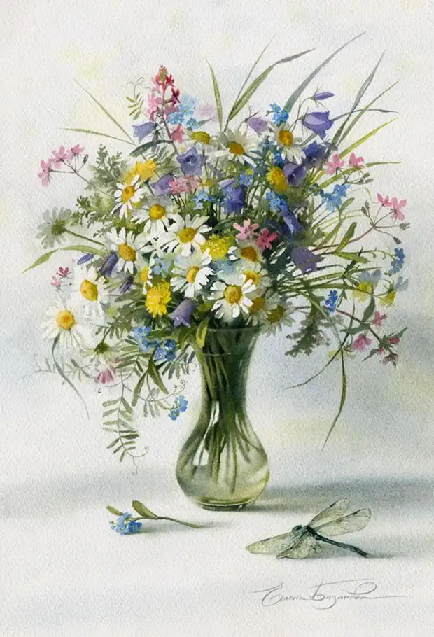 Aquarellen van de kunstenaar Bazanova Elena. Hoe de bloemen bloeien